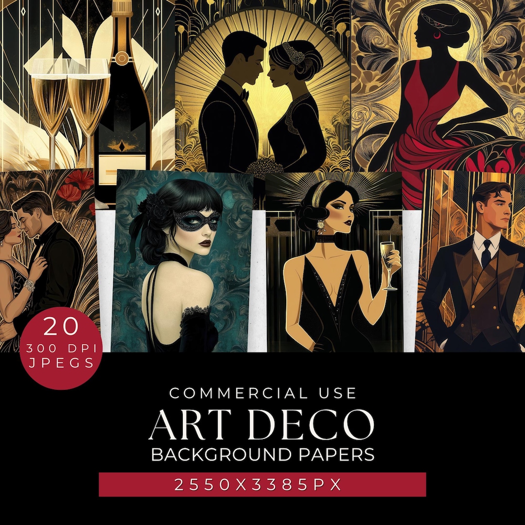 Art Deco Digital Paper, Printable Backgrounds for Scrapbooking, Elegant ...