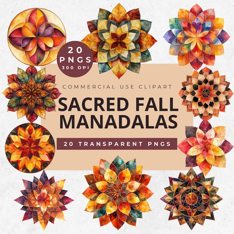 Autumn Watercolor Mandala Clipart: Fall Sacred Geometry (PNG Digital ...