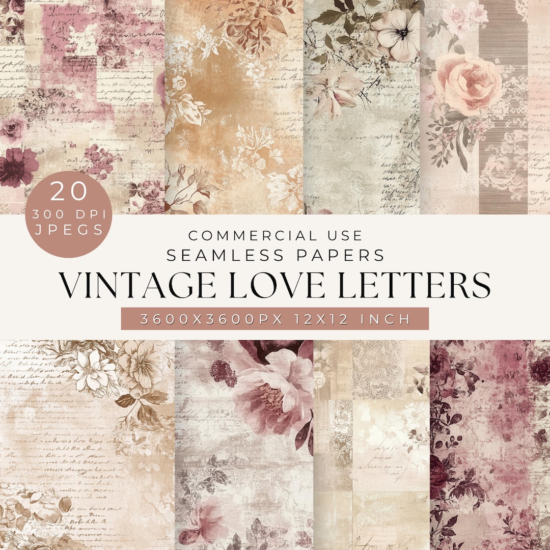 Vintage Love Letter Digital Papers, Printable Scrapbook Backgrounds ...