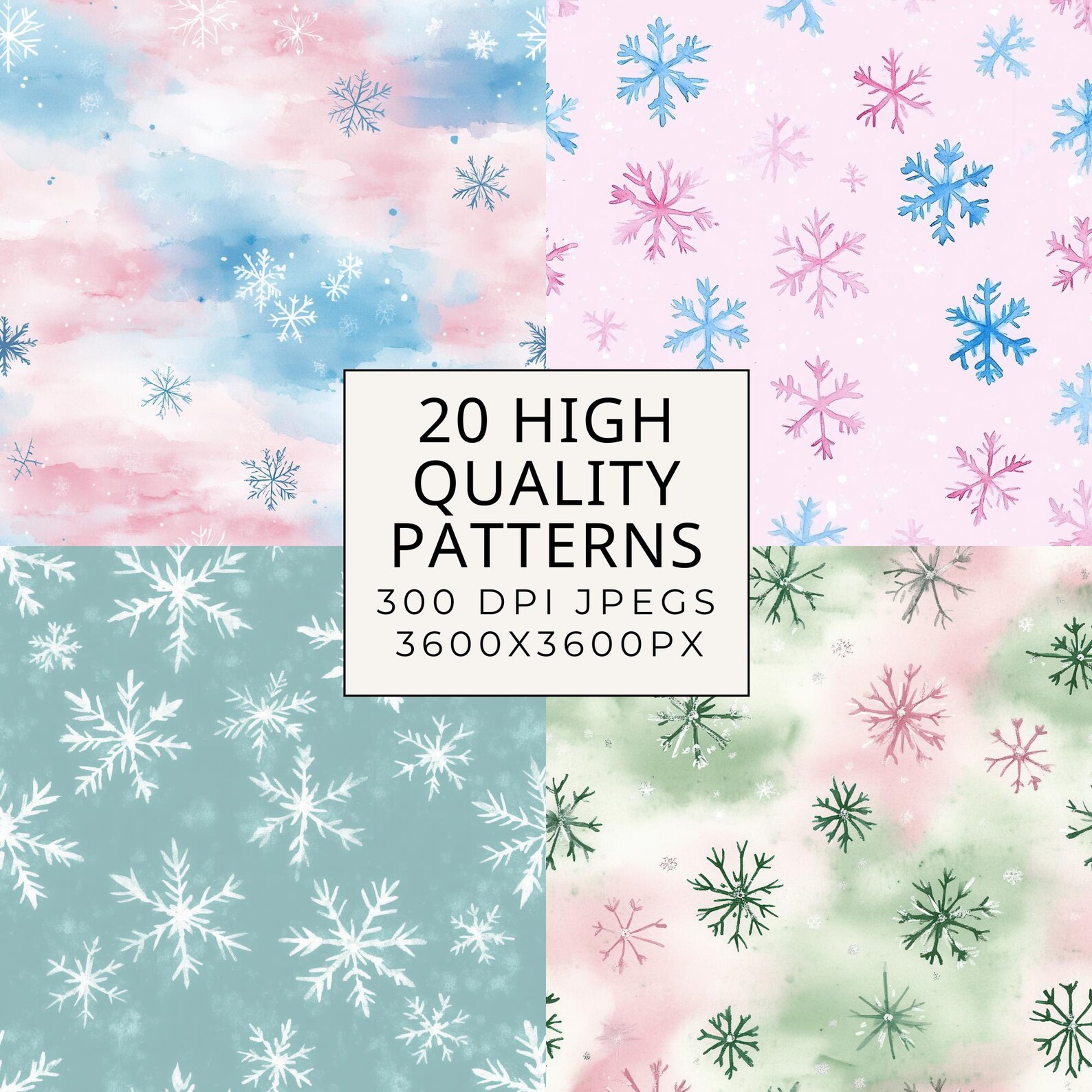 Watercolor Snowflake Digital Papers: Seamless Christmas Patterns ...