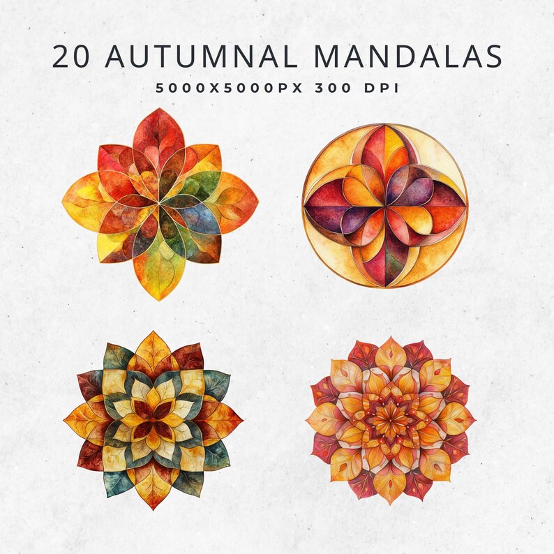Autumn Watercolor Mandala Clipart: Fall Sacred Geometry (PNG Digital ...