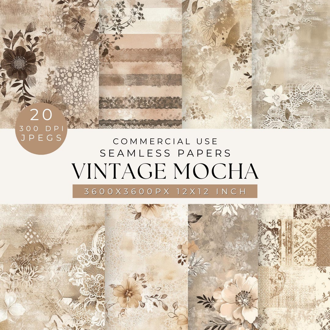 Vintage Mocha Seamless Digital Papers, Printable Backgrounds, Mocha ...