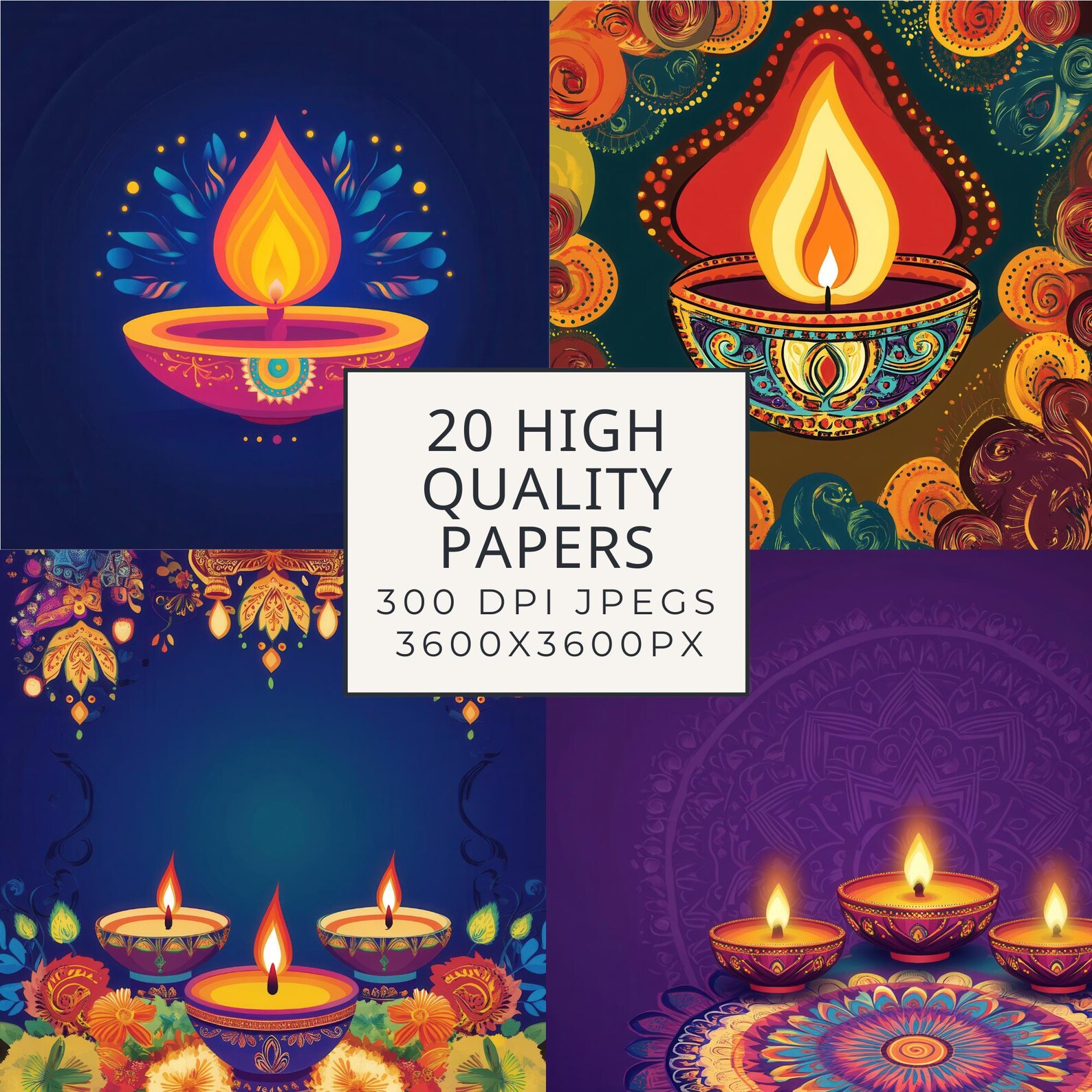 Diwali Diyas Background Papers: Indian Festival Clipart (digital ...