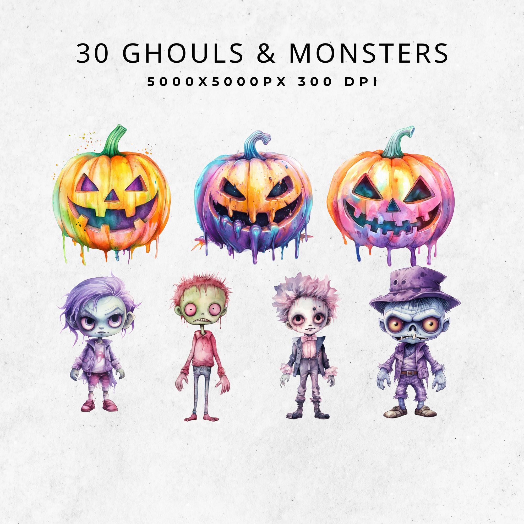 Cute Halloween Monster Clipart, Little Monsters Clipart, Watercolor ...