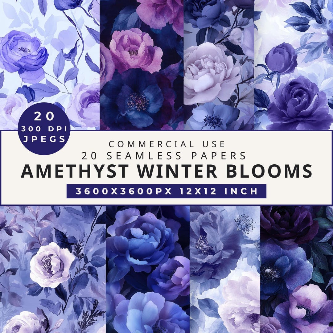 Purple Floral Digital Paper: Lilac Lavender, Seamless Winter Pattern ...