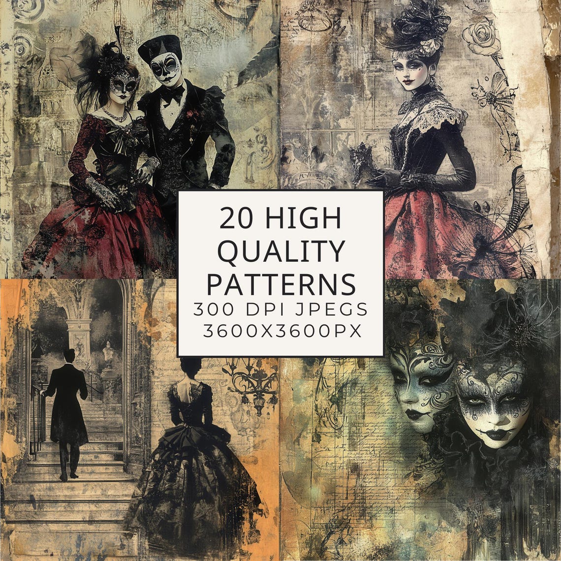 Victorian Masquerade Digital Paper: Gothic Scrapbook Backgrounds (JPEG ...