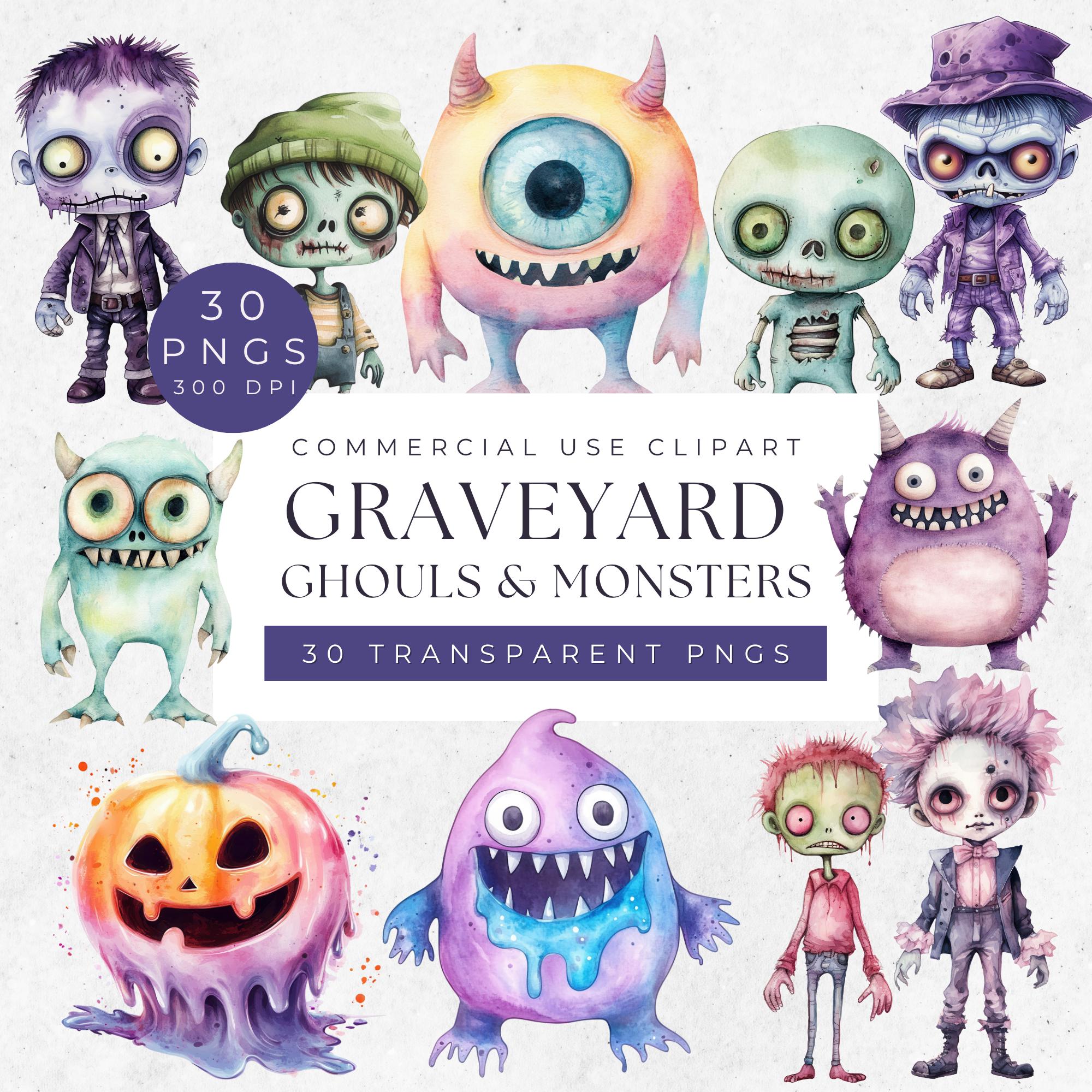 Cute Halloween Monster Clipart, Little Monsters Clipart, Watercolor ...