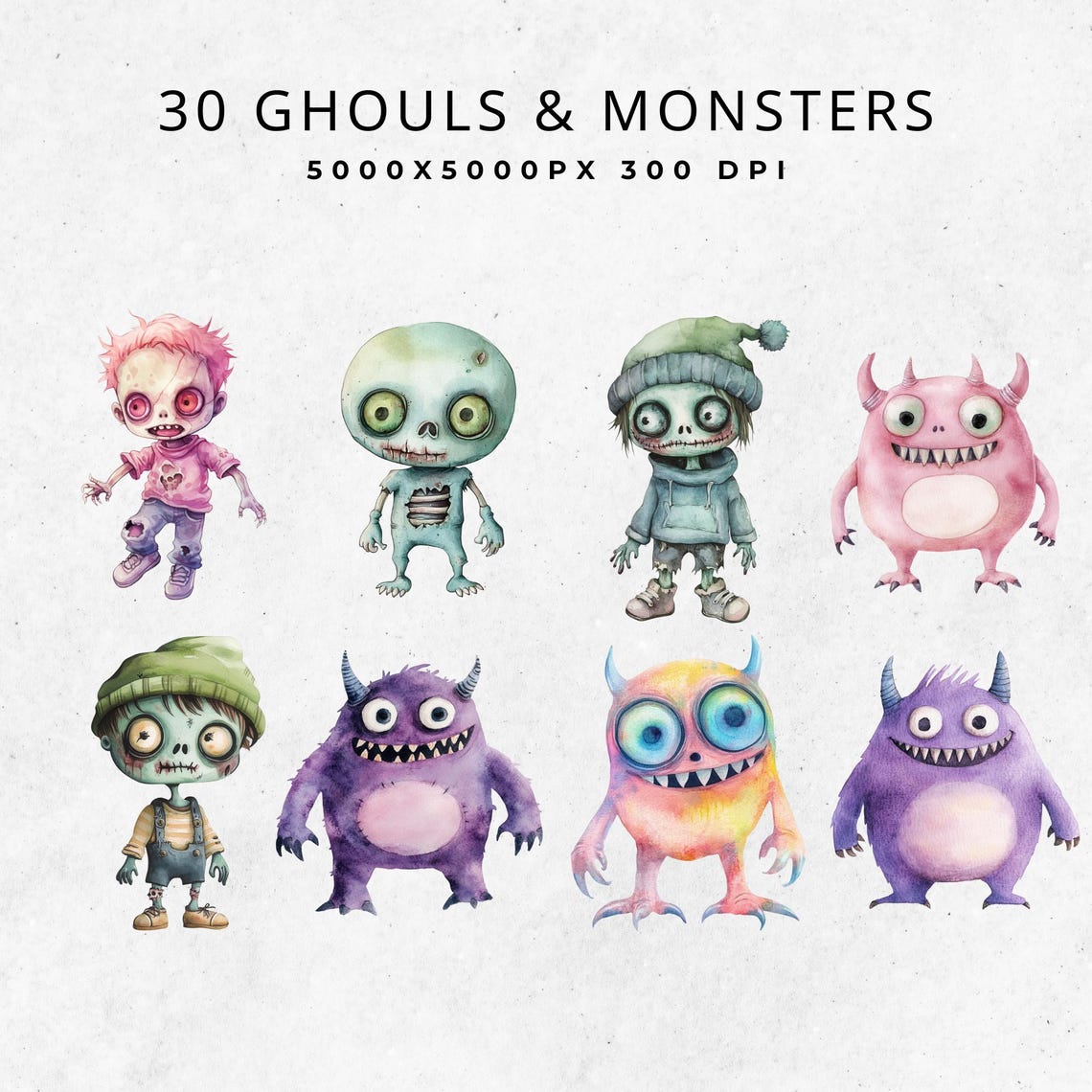 Cute Halloween Monster Clipart, Little Monsters Clipart, Watercolor ...