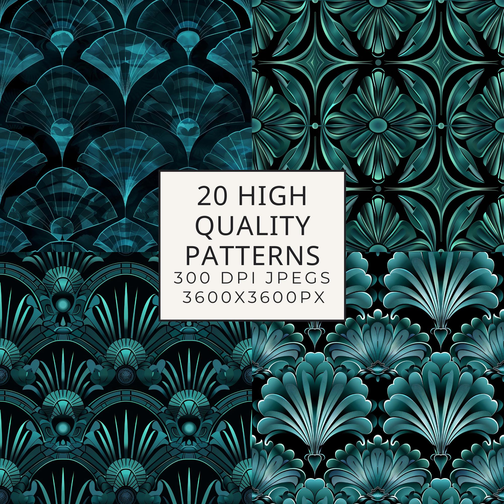 Teal & Gold Art Deco Seamless Patterns: Digital Paper Pack (digital ...