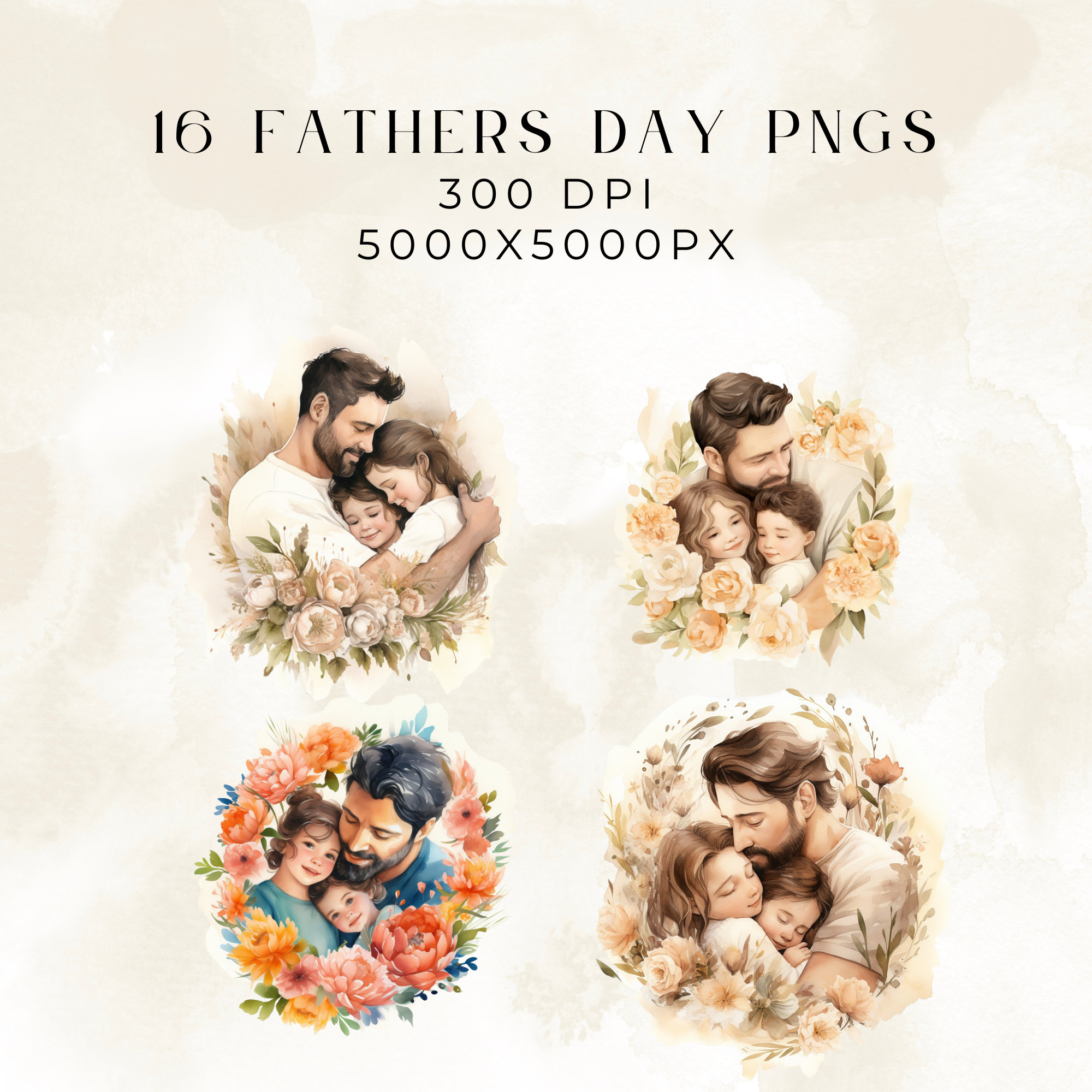 Father's Day Watercolor Clipart: Dad & Children PNG Graphics ...