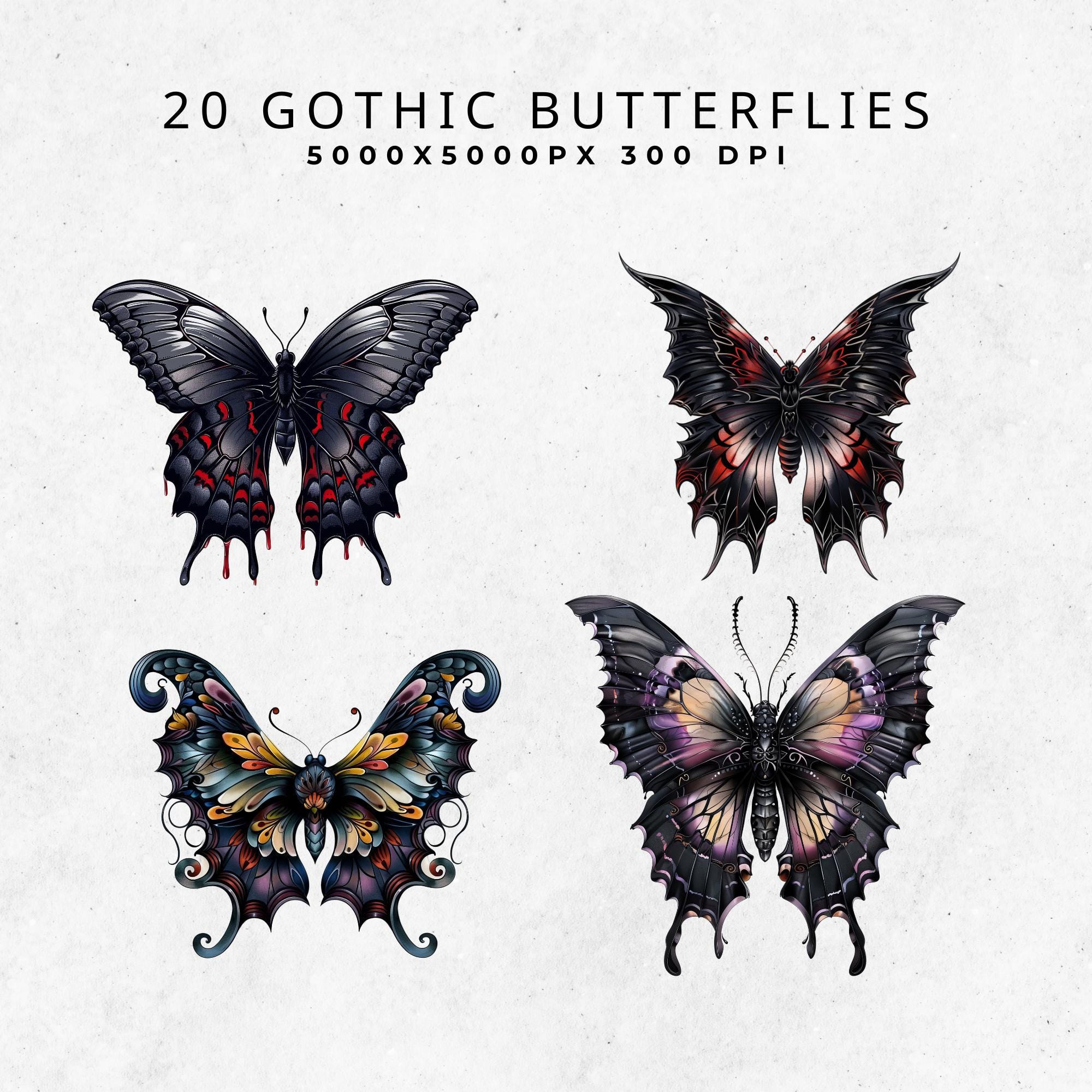 Gothic Butterflies Clipart, Steampunk Butterfly Clipart, Halloween ...