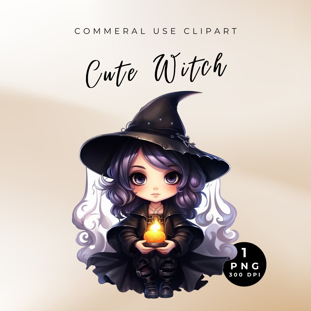 Whimsical Witch Clipart, Cute Witch Halloween Clipart, Pastel Witch ...