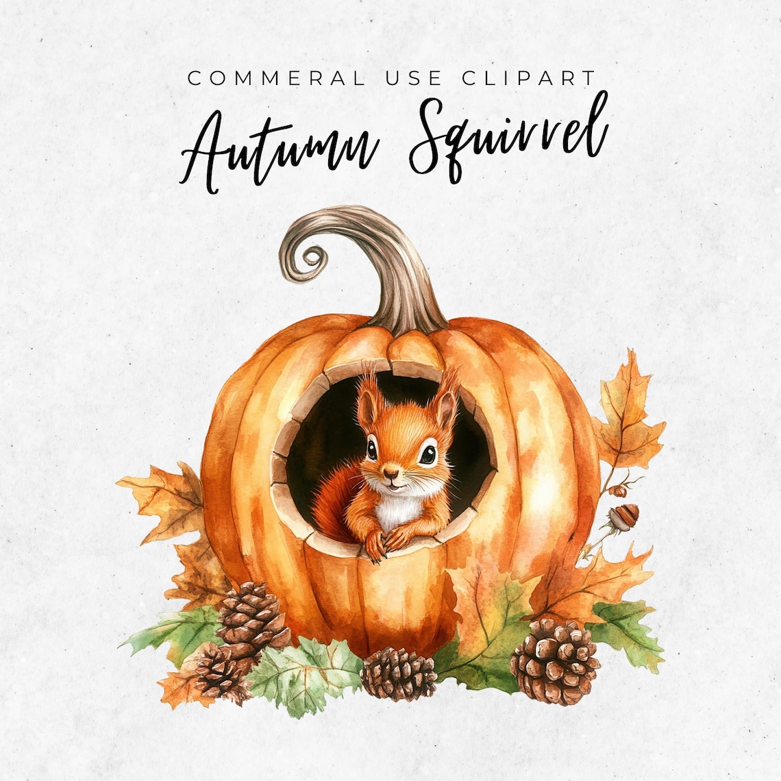 Autumn Squirrel Clipart, Watercolor Fall Animals, Cute Squirrel Clipart ...