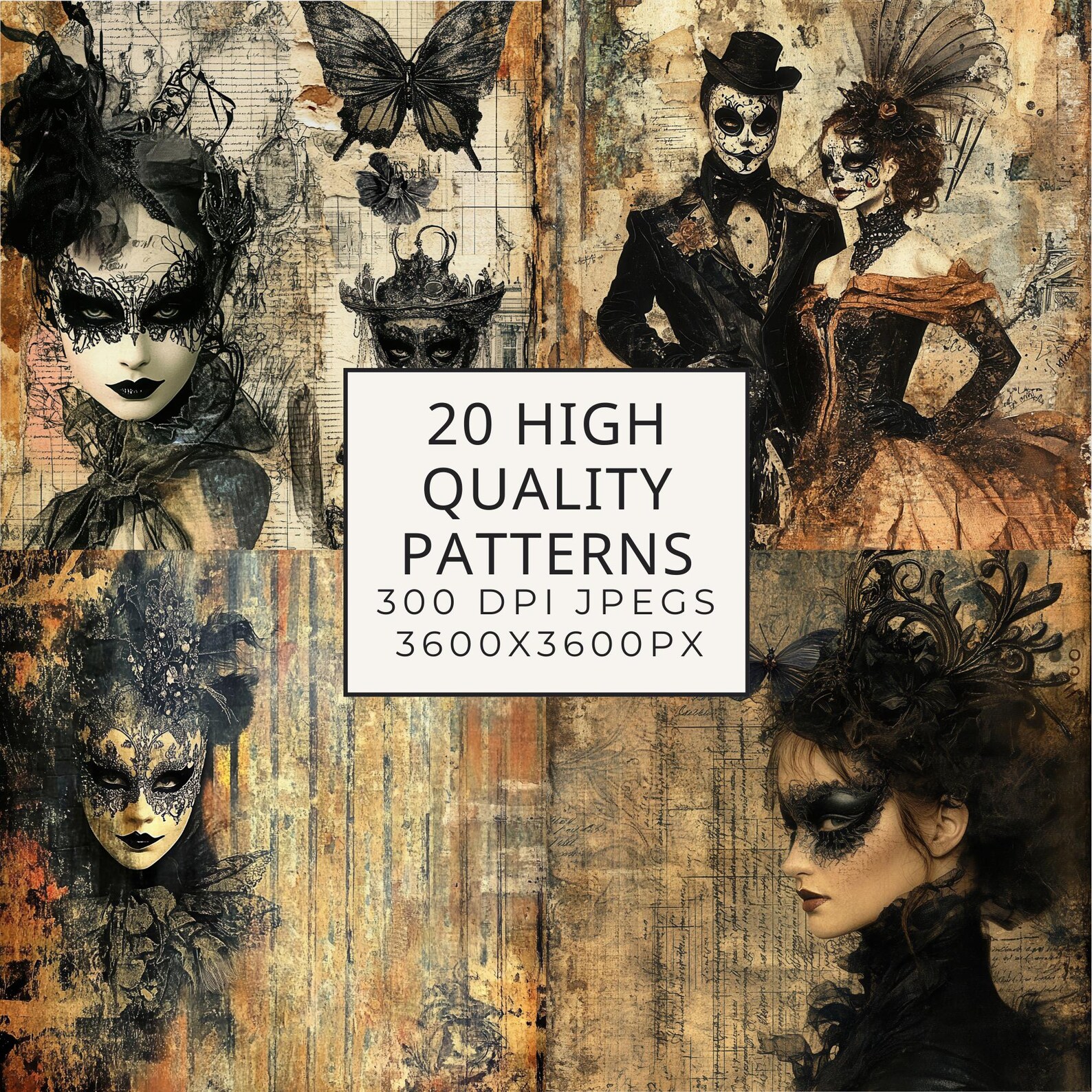 Victorian Masquerade Digital Paper: Gothic Scrapbook Backgrounds (JPEG ...