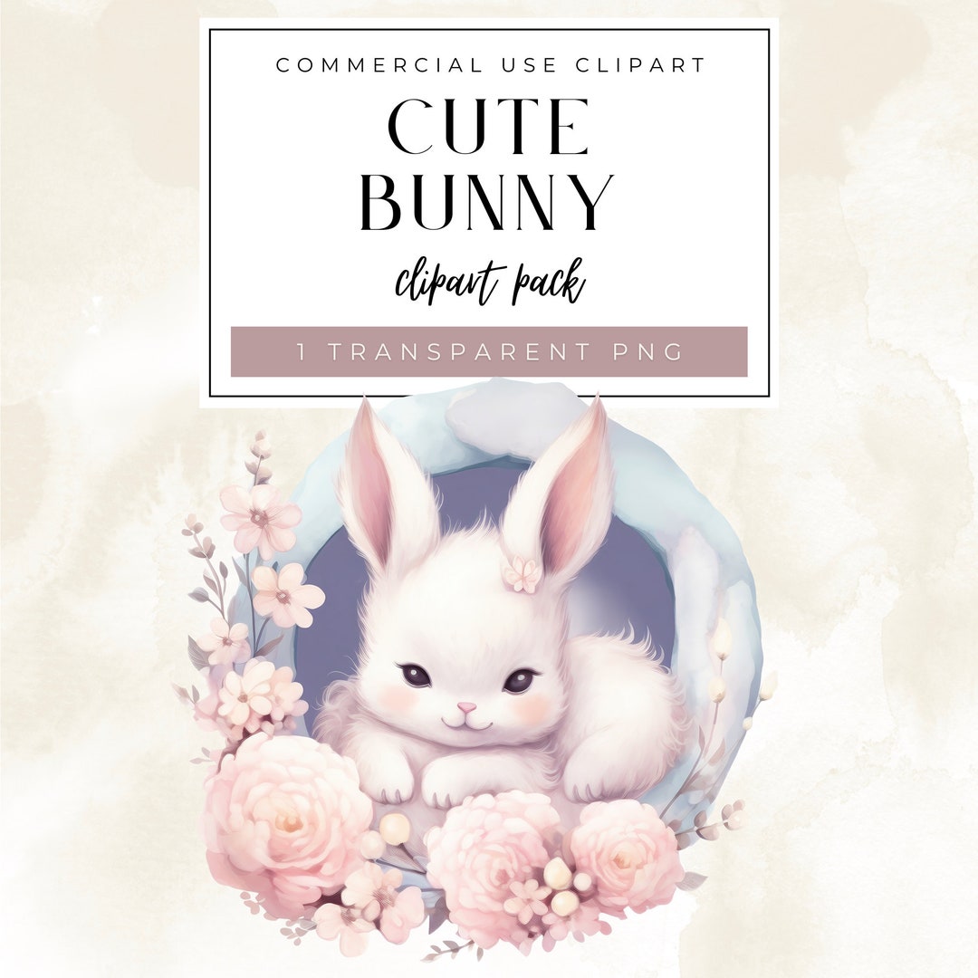 Rabbit in Cloud Clipart, Cute Rabbit Clipart, Boho Bunny Clipart PNG ...