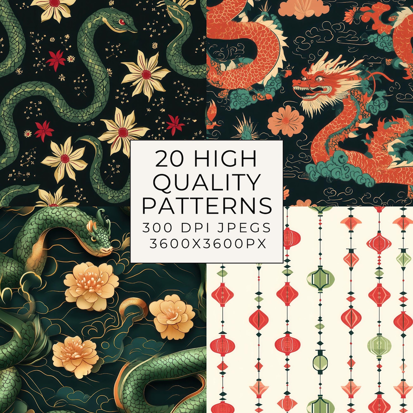 Lunar New Year Digital Papers, Chinese New Year Seamless Patterns ...