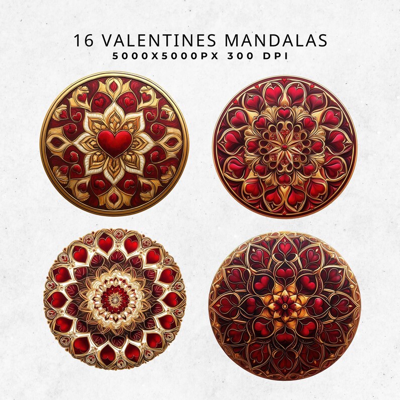 Heart Mandala Clipart: Valentines Day PNG Graphics (digital Download ...