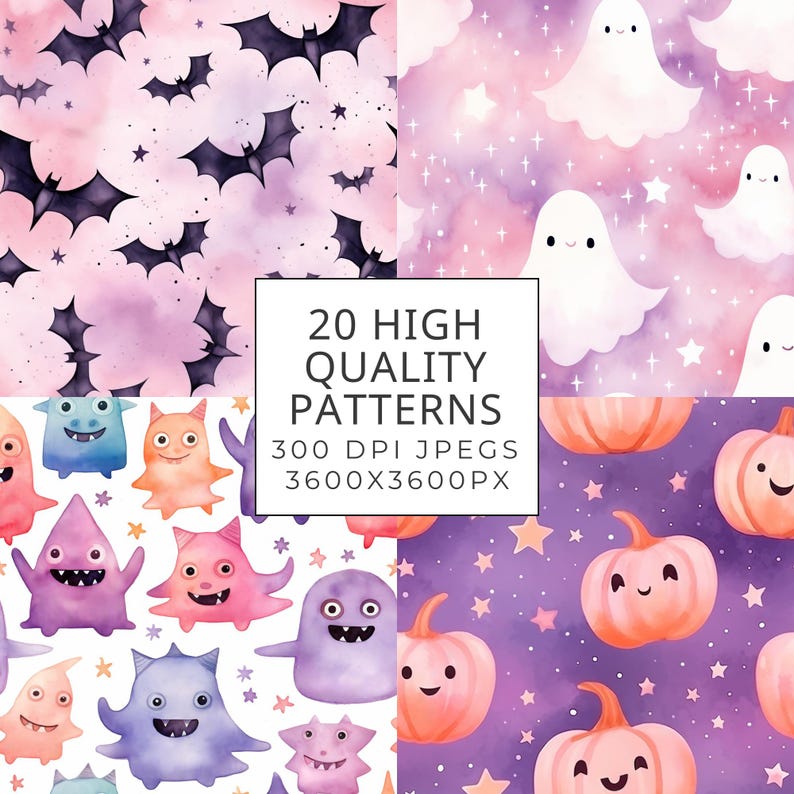Pastel Pink Halloween Digital Paper, Halloween Seamless Pattern ...