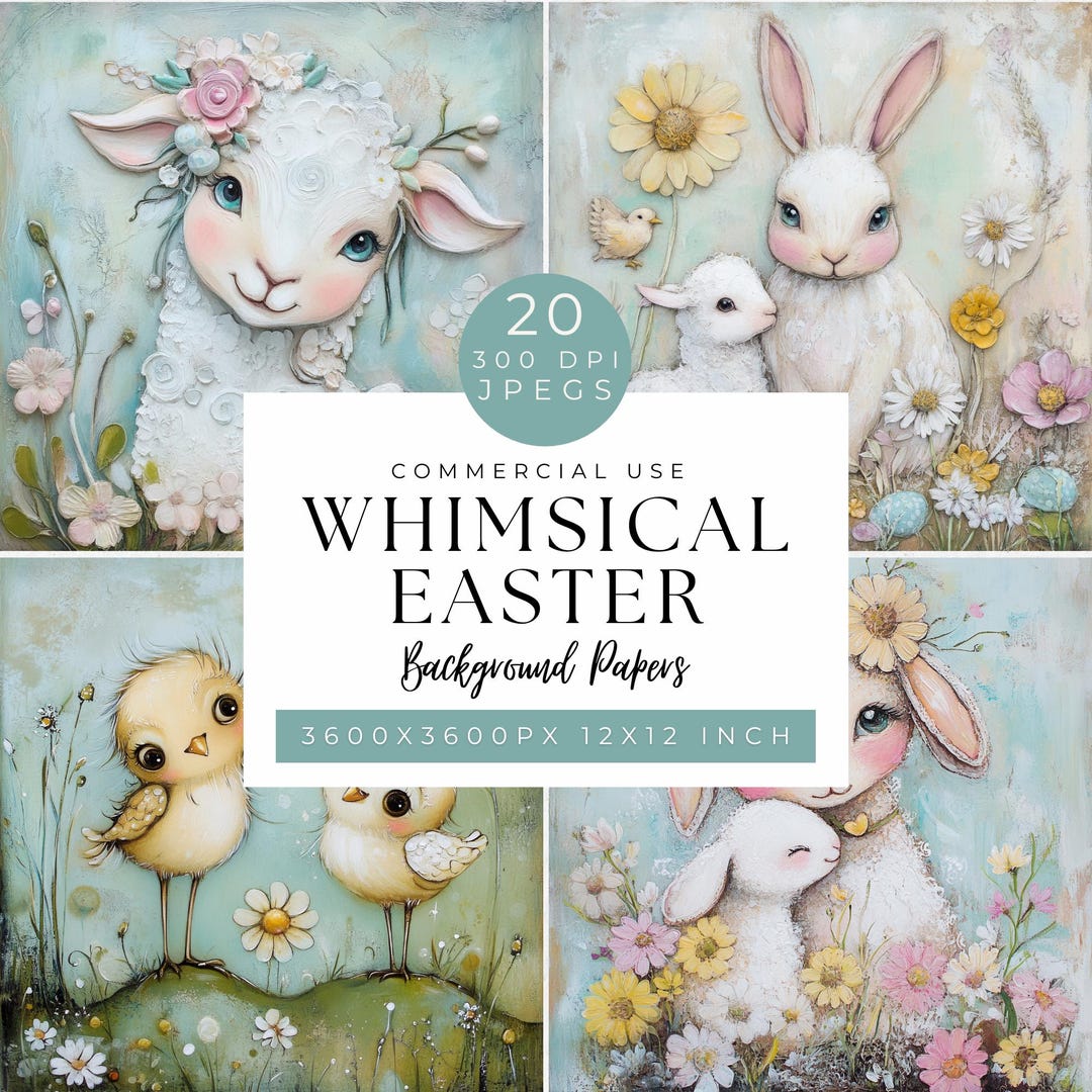 Whimsical Easter Digital Papers, Cute Bunny Designs, Woodland Animals ...