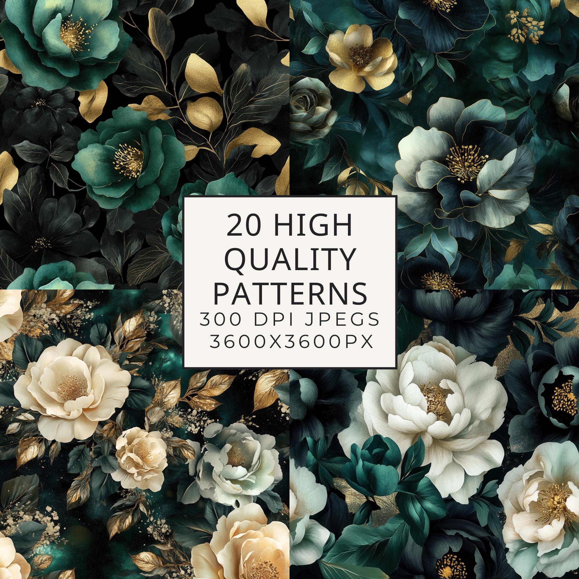 Emerald Green Floral Seamless Papers: Black & Gold, Winter Wedding ...