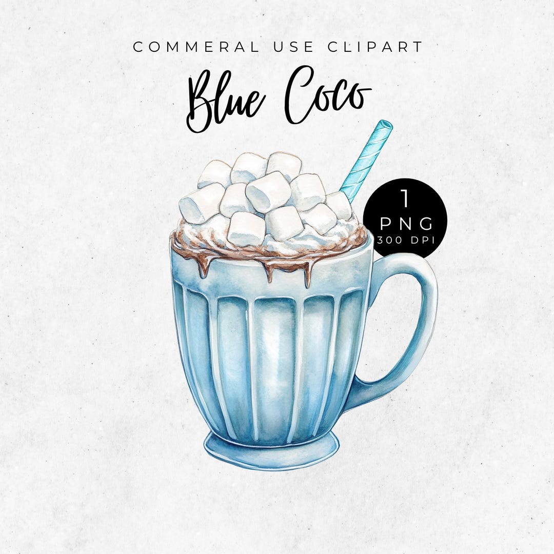 Pastel Blue Christmas Hot Chocolate PNG, Watercolor Hot Chocolate ...