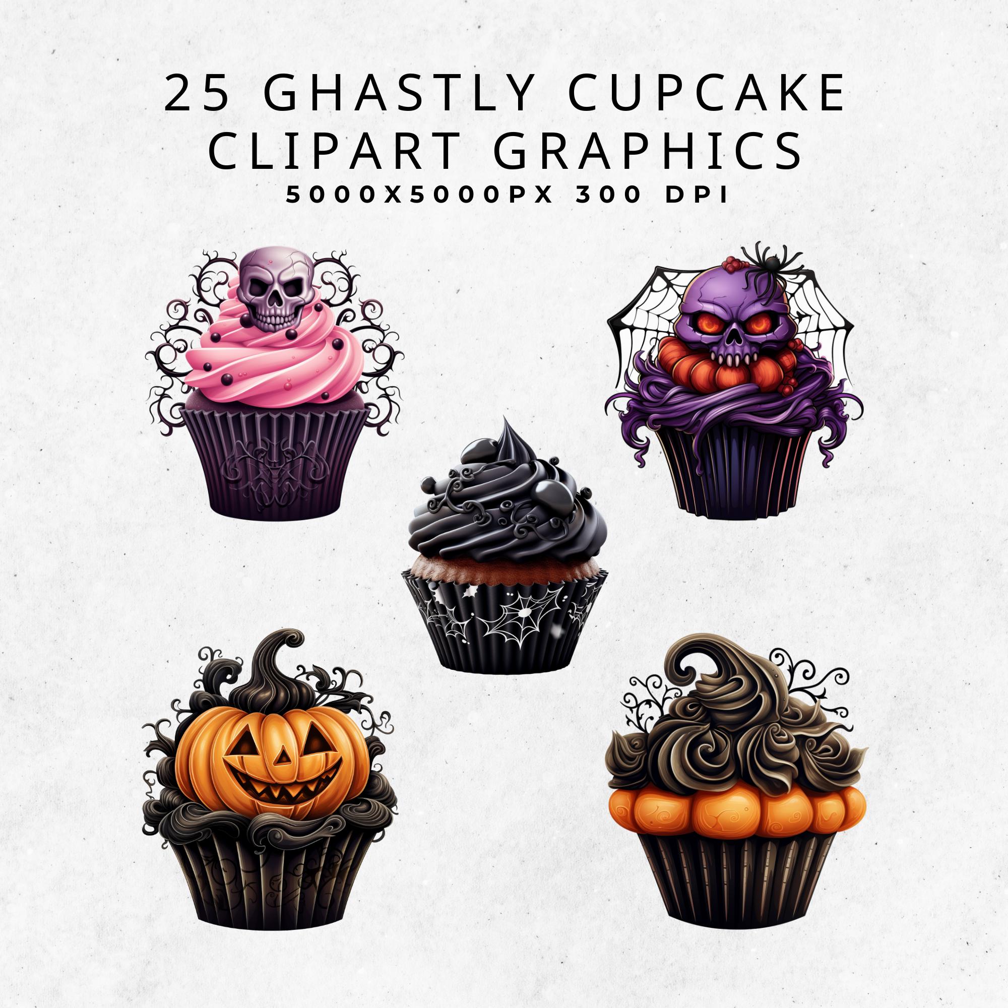Halloween Cupcakes Clipart: Ghastly Treats, Party Decor (digital ...