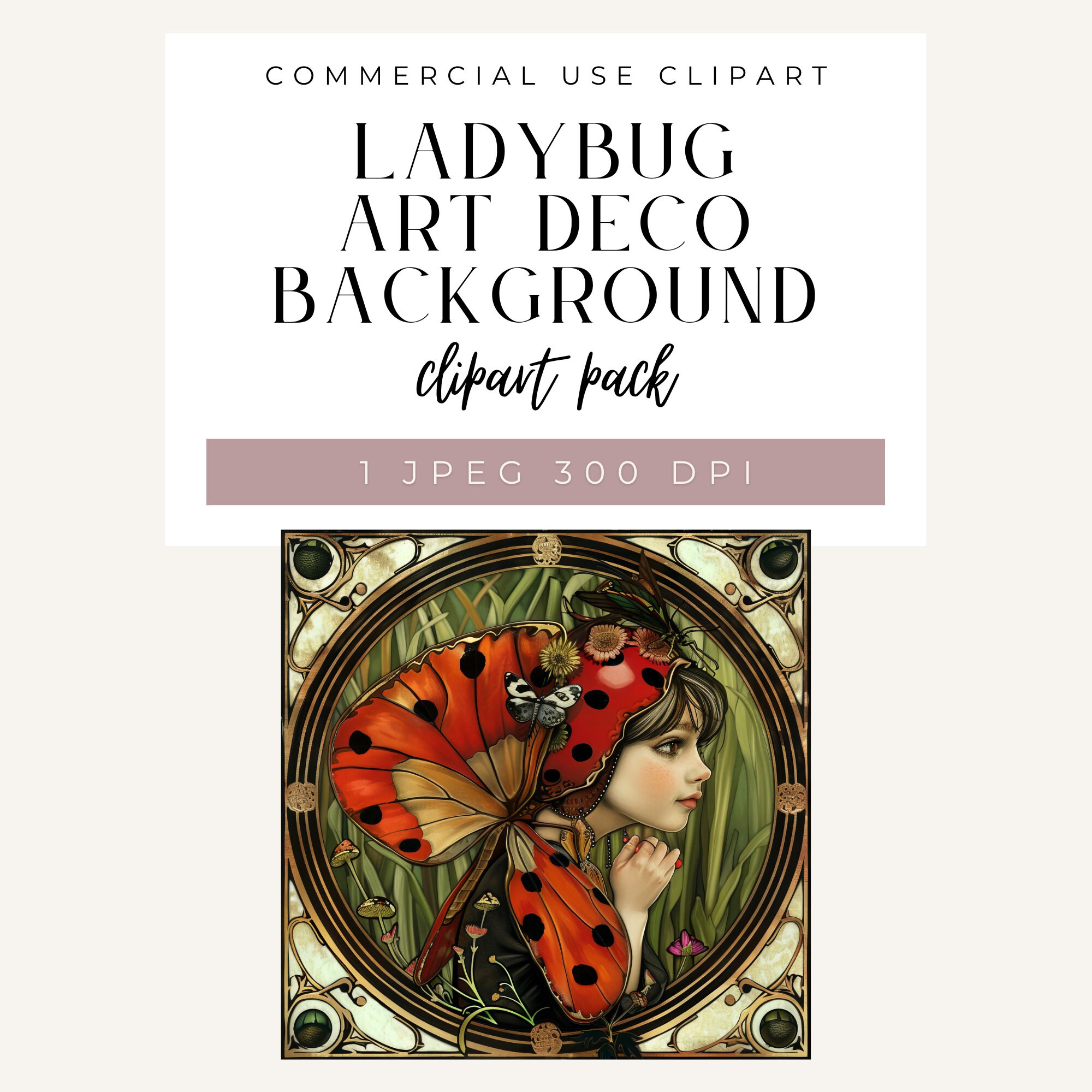 Art Deco Ladybug Background Pattern, Ladybug Clipart, Art Deco Clipart ...