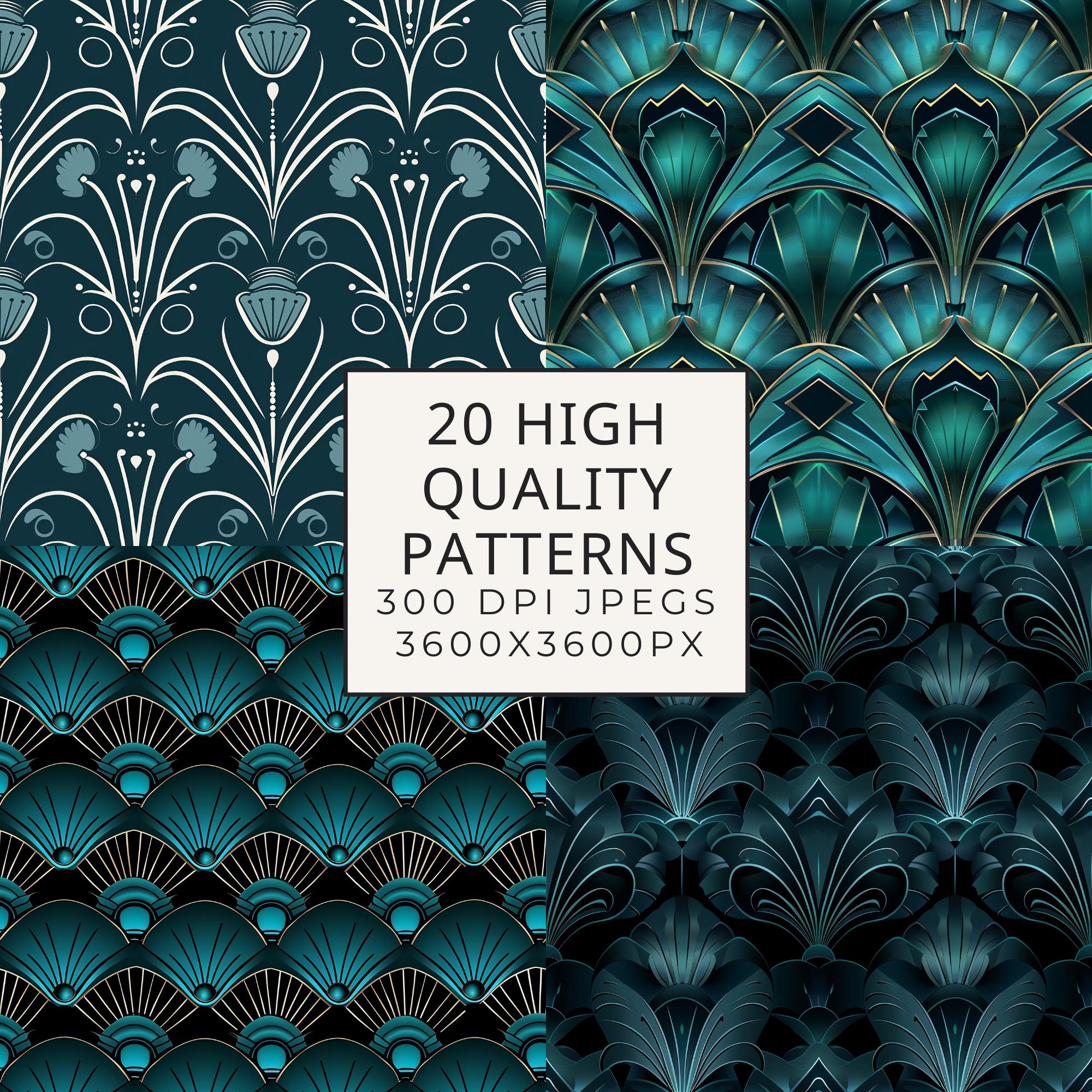 Teal & Gold Art Deco Seamless Patterns: Digital Paper Pack (digital ...