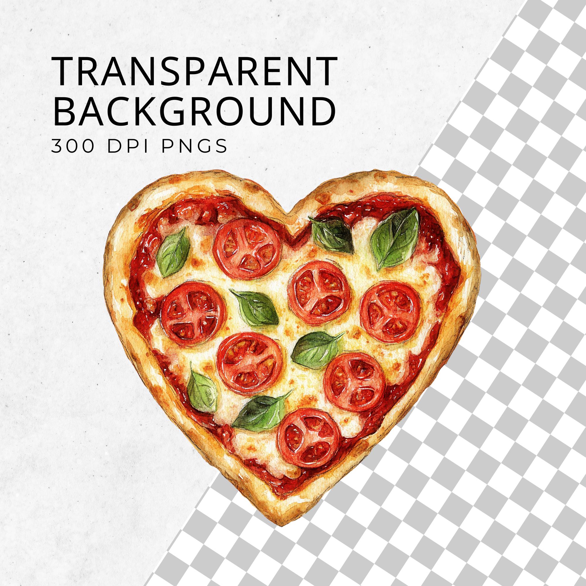 Watercolor Heart Pizza Clipart: Valentine Food Art (PNG Digital ...