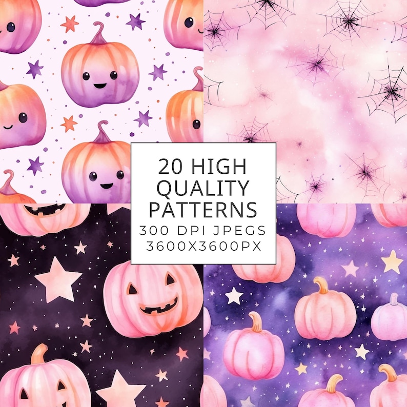 Pastel Pink Halloween Digital Paper, Halloween Seamless Pattern ...