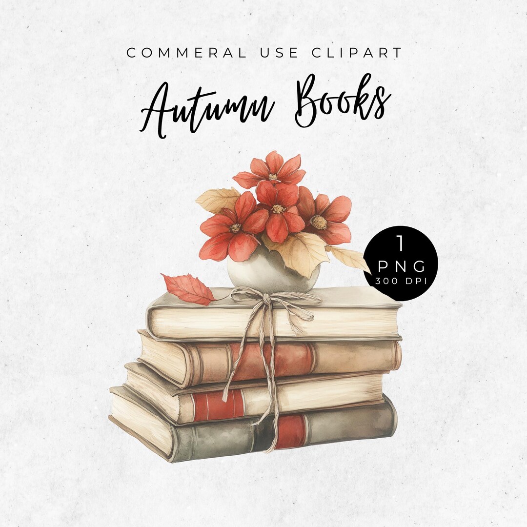 Autumn Book Stack Clipart, Fall Floral Red, Rustic Leaves Png, Autumn ...