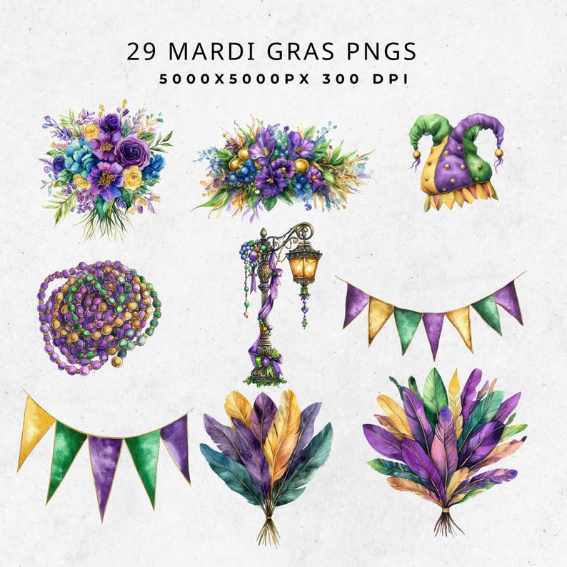Mardi Gras Watercolor Clipart Bundle: Masquerade Mask, Carnival PNG ...