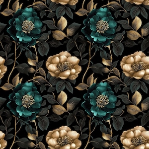 Emerald Green Floral Seamless Papers: Black & Gold, Winter Wedding ...