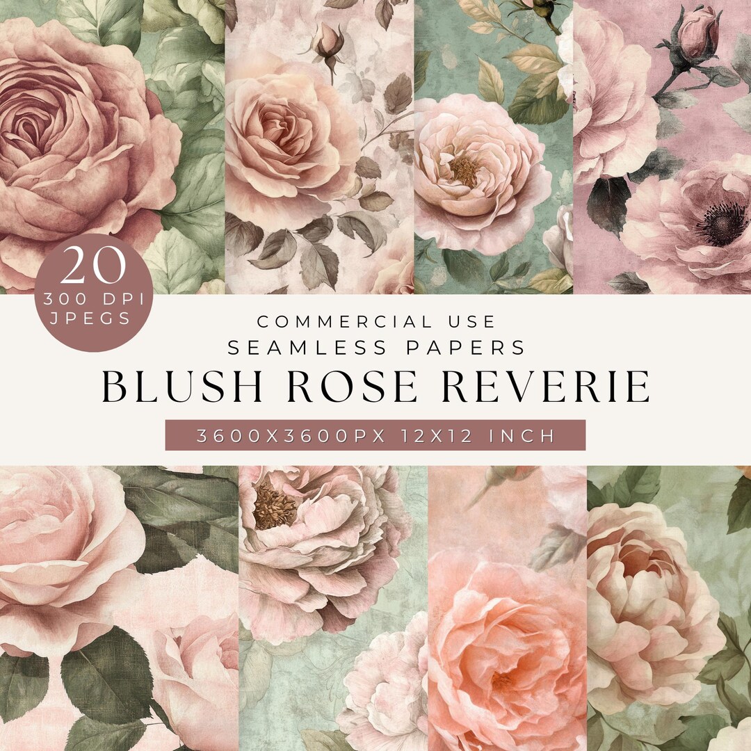 Vintage Cabbage Rose Digital Paper: Seamless Floral Pattern (digital ...