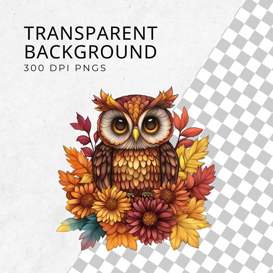 Watercolor Autumn Owl Clipart: Fall Floral PNG (digital Download) - Etsy