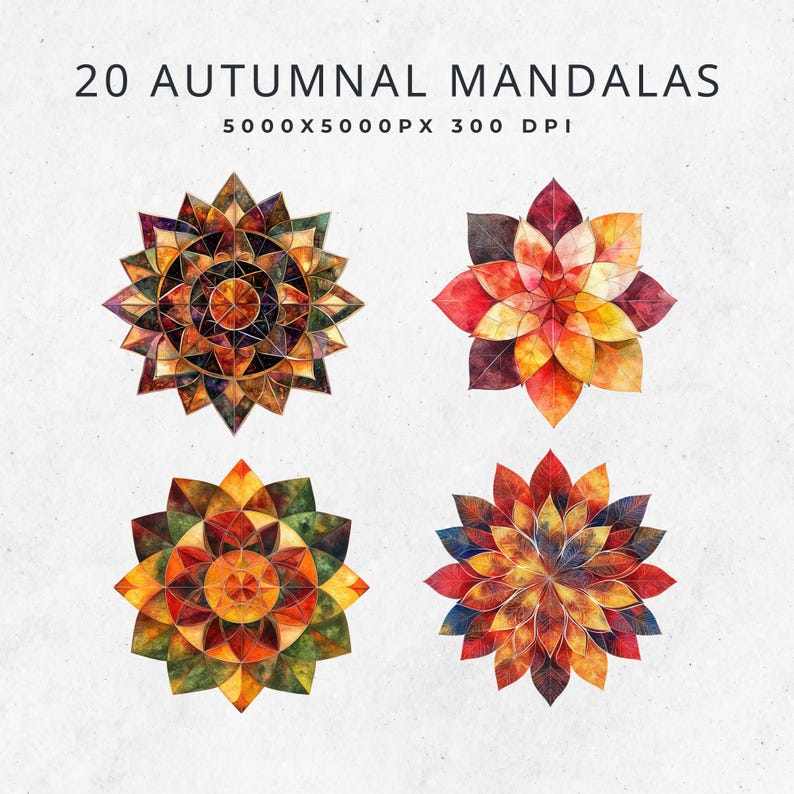 Autumn Watercolor Mandala Clipart: Fall Sacred Geometry (PNG Digital ...
