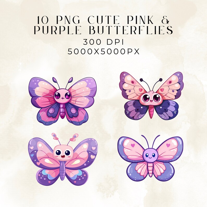 Cute Pink & Purple Butterfly Clipart, Butterfly PNG, Spring Clipart ...