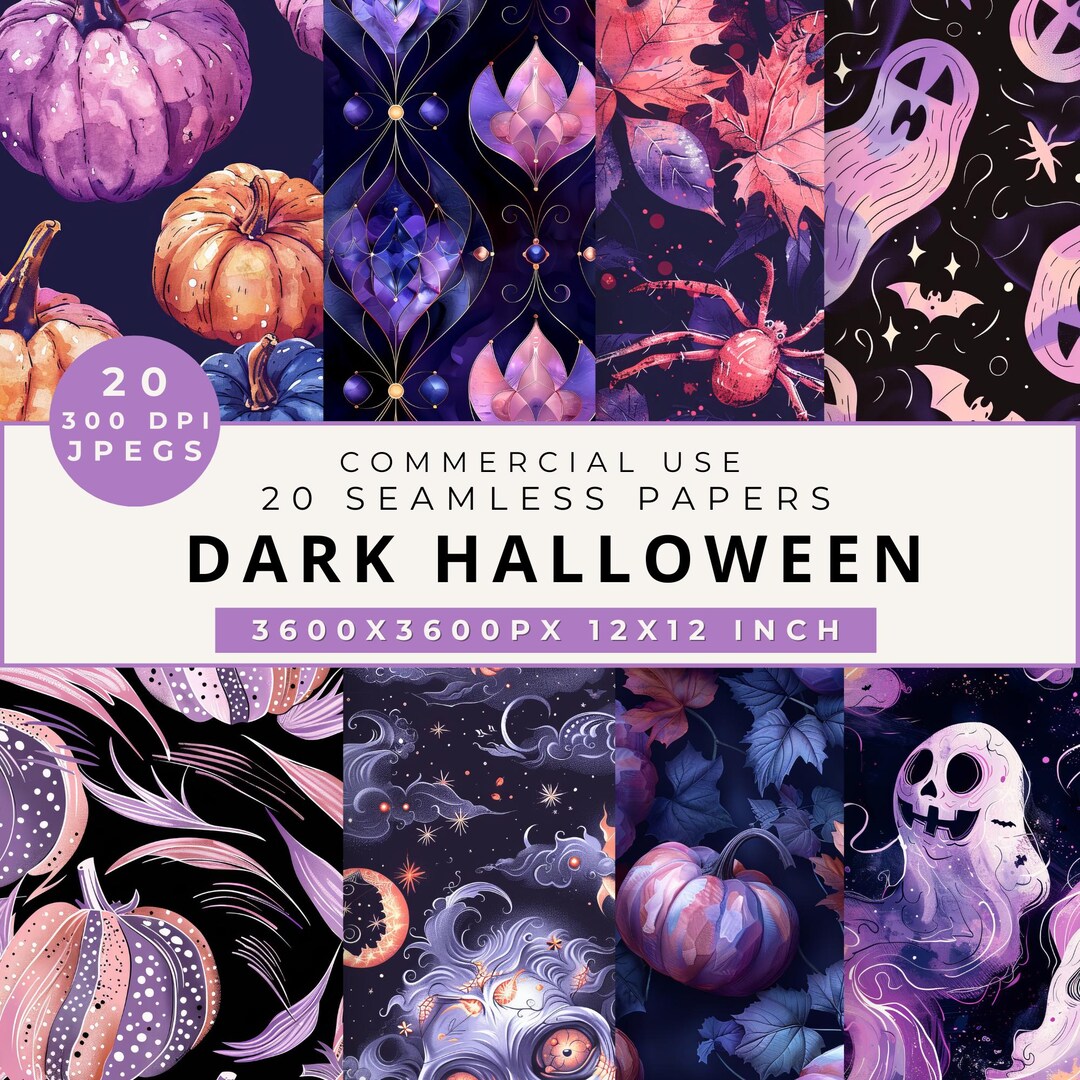Pastel Pink & Purple Halloween Digital Seamless Papers, Pastel Goth ...