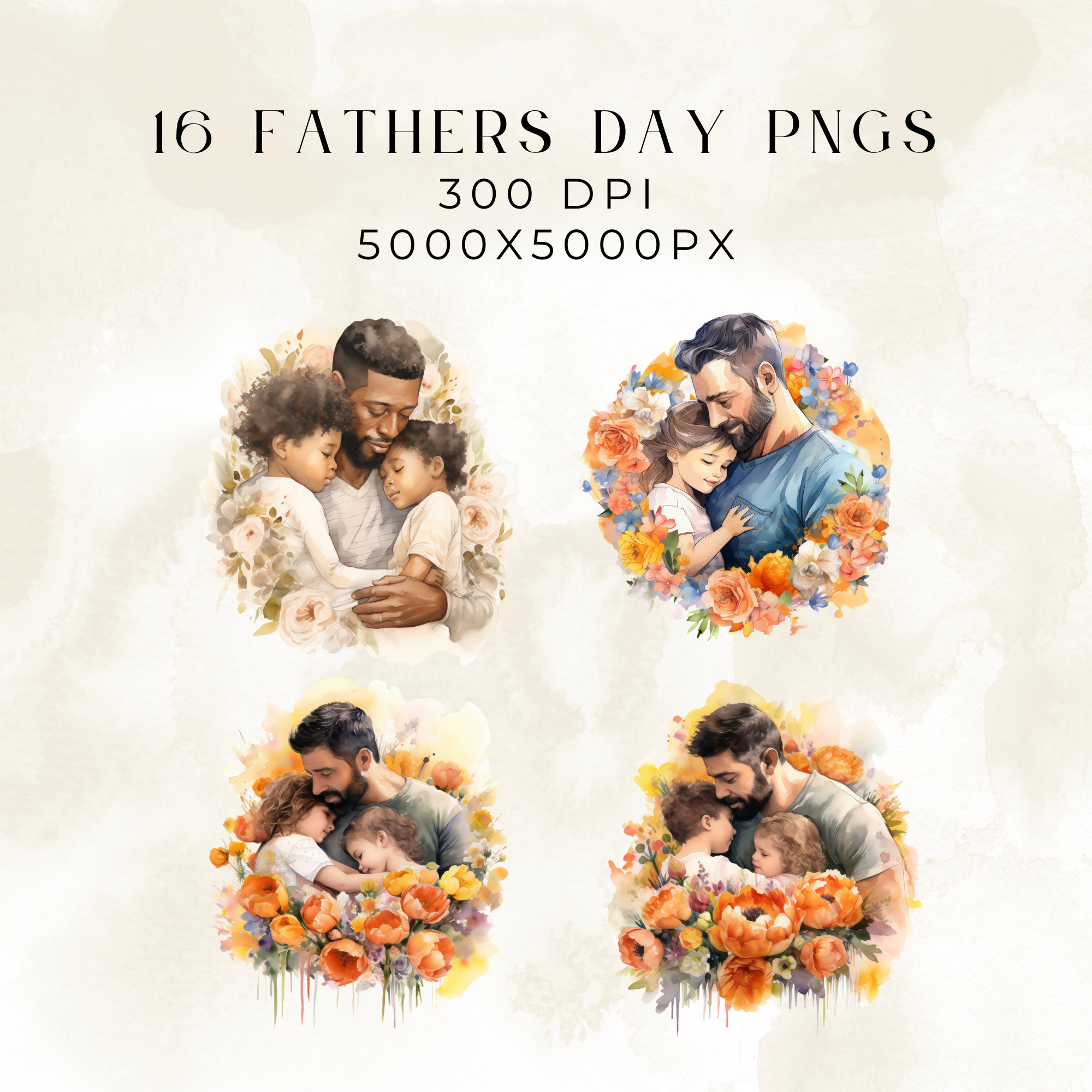 Father's Day Watercolor Clipart: Dad & Children PNG Graphics ...