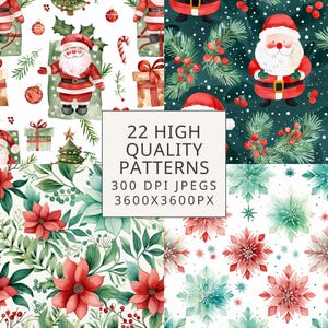 Watercolor Christmas Seamless Paper Pack, Holiday Digital Papers, Red ...