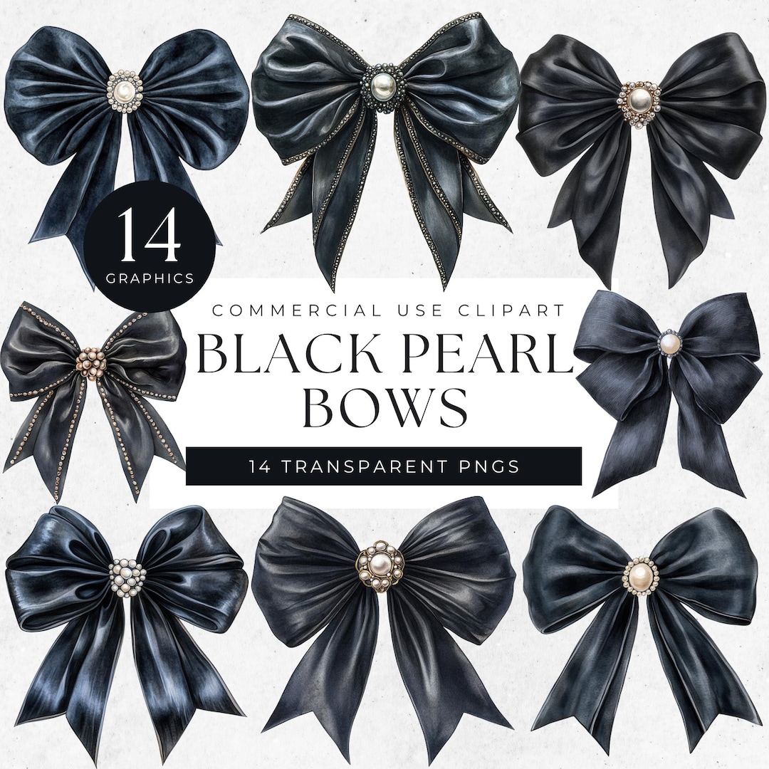 Black Pearl Bow Clipart, Elegant Digital Graphics, Instant Download for ...