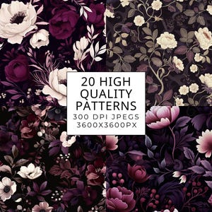 Winter Floral Seamless Patterns: Dark Plum Digital Papers (digital ...