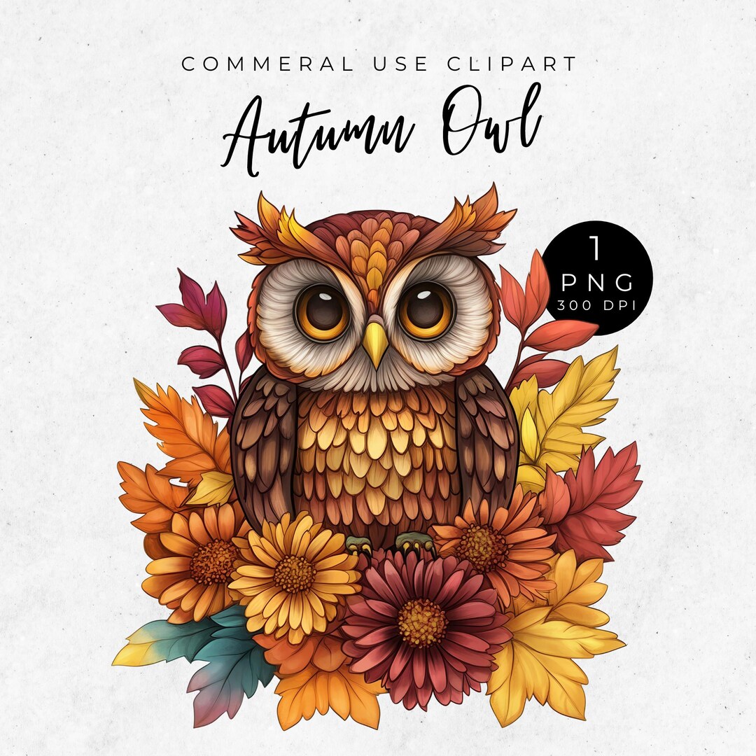Autumn Owl Clipart, Cute Watercolor Owl, Fall Owl Illustrations ...