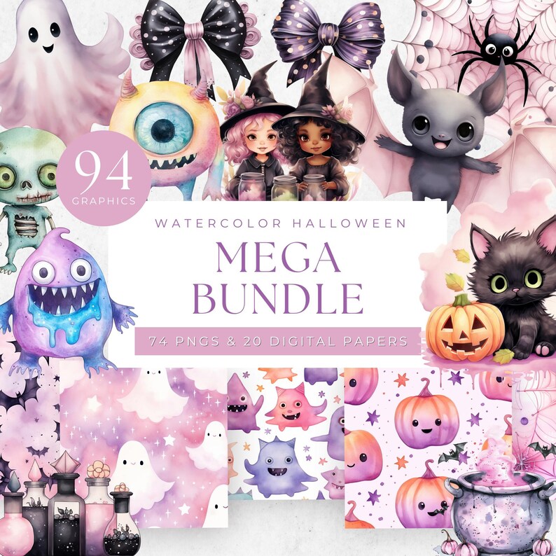 Pastel Pink Halloween Clipart, Cute Ghost PNG, Watercolor Spooky Art ...