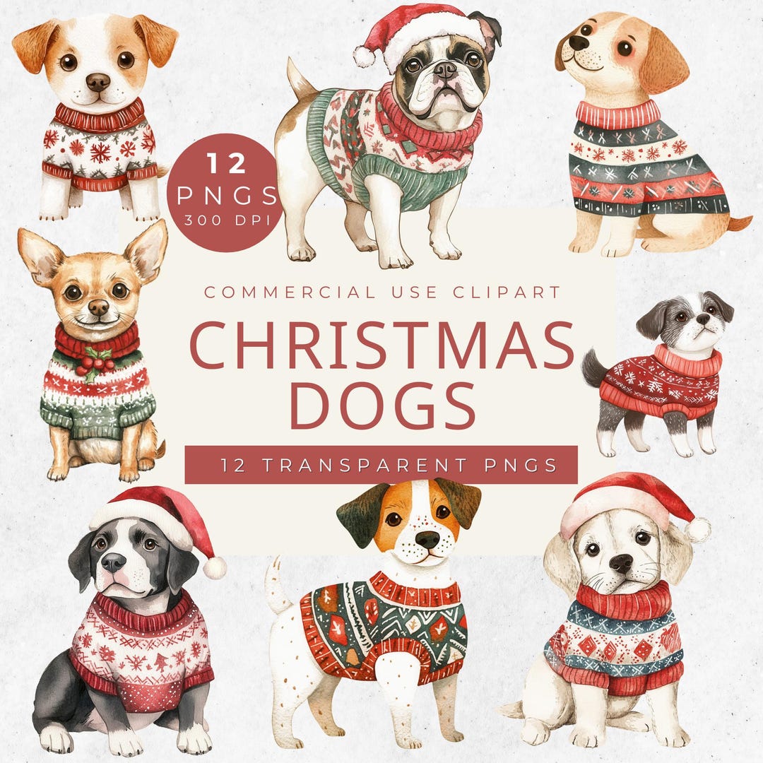 Watercolor Christmas Dogs Clipart: Festive Puppies Bundle (digital ...