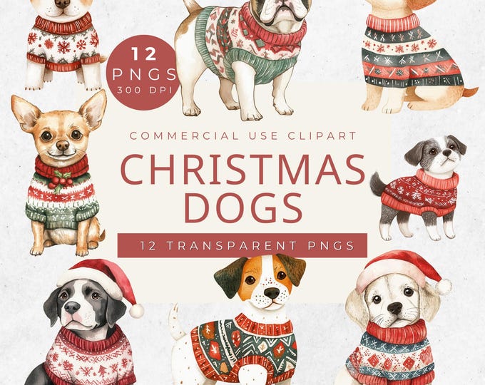 Christmas Dogs Watercolor Clipart Bundle: Holiday Puppy PNG (digital ...