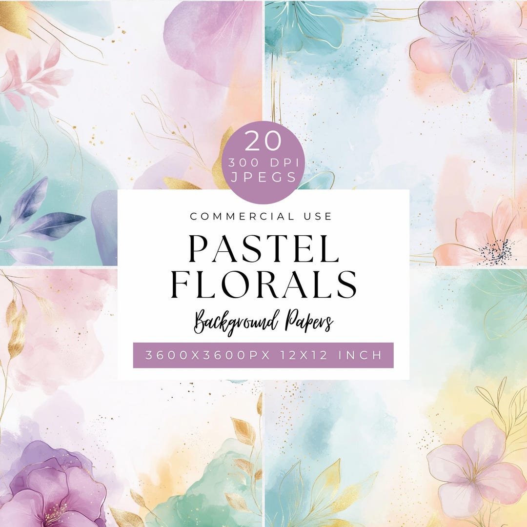 Pastel Floral Digital Papers, Watercolor Pastel Floral Backgrounds ...