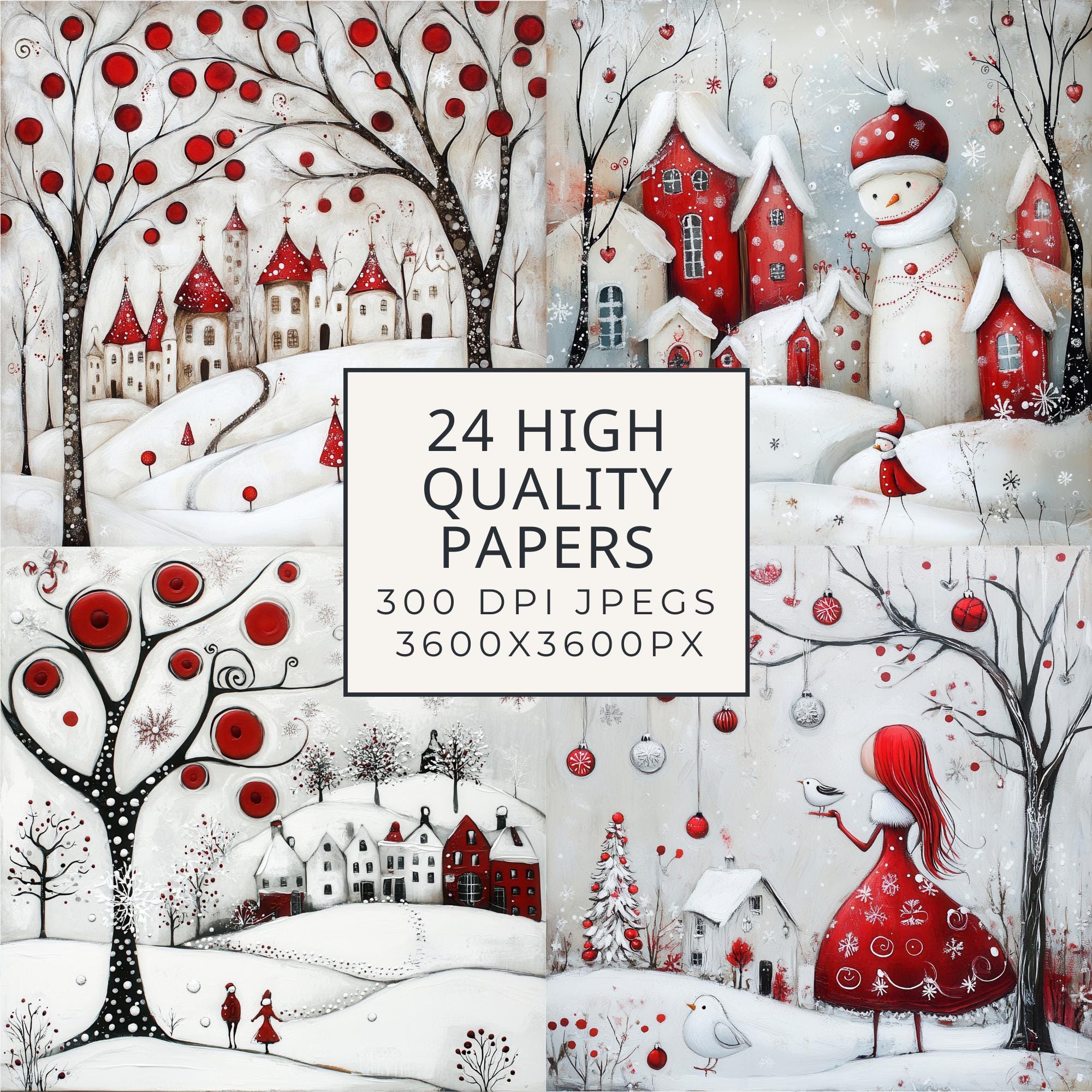 Whimsical Christmas Digital Paper: Watercolor Clipart Backgrounds ...