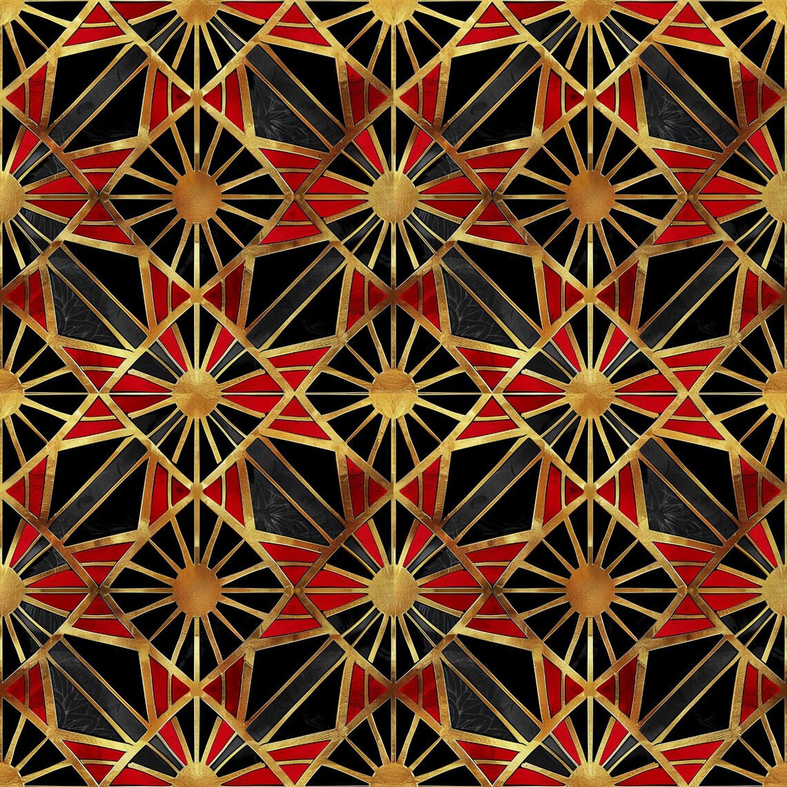 Red & Gold Art Deco Digital Paper: Seamless Patterns (digital Download ...