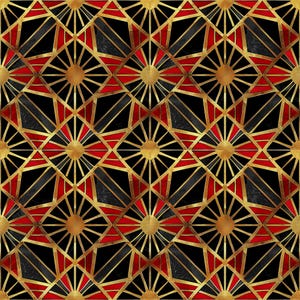 Red & Gold Art Deco Digital Paper: Seamless Patterns (digital Download ...